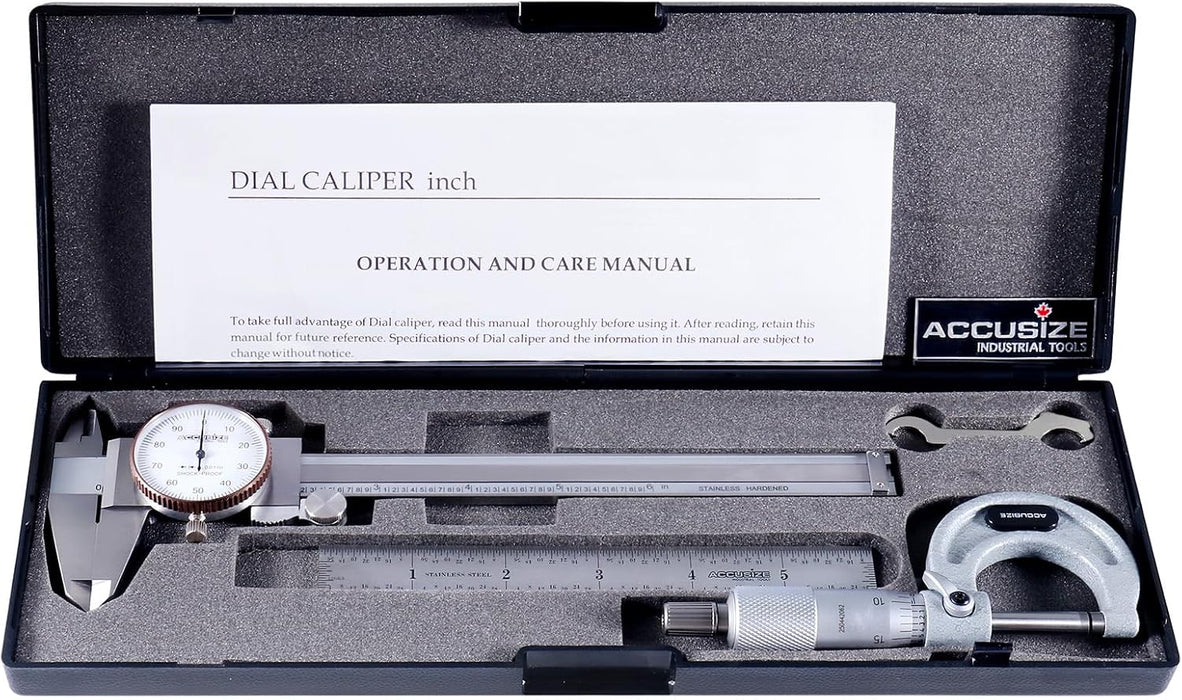 3pc Measuring Tool Set 6" Dial Caliper + 0-1" Outside Micrometer + 6 ...