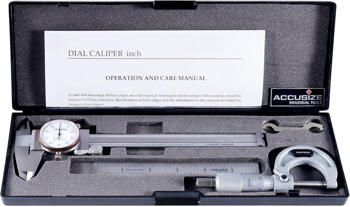 3pc Measuring Tool Set 6" Dial Caliper + 0-1" Outside Micrometer + 6 ...